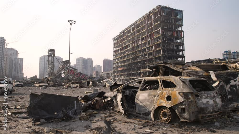 Russia war damage building destruction city war ruins city damage car ...
