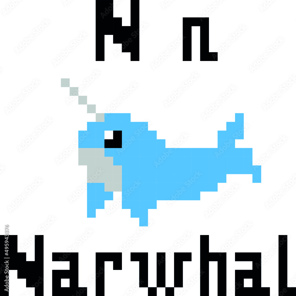 N is for Narwhal Alphabet pixel art vector illustration. alphabet chart ...