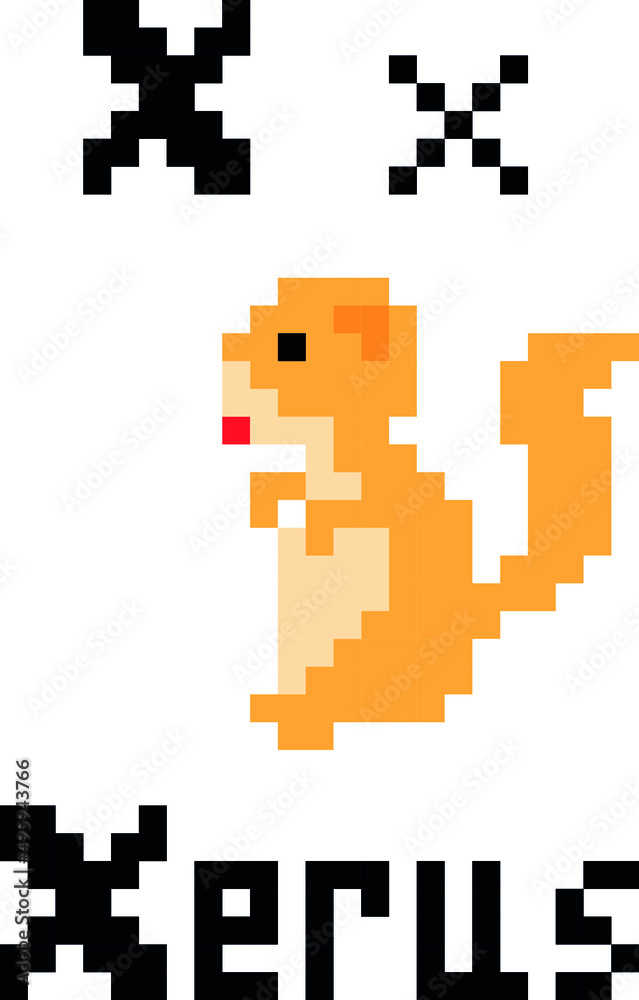 X is for Xerus Alphabet pixel art vector illustration. alphabet chart ...