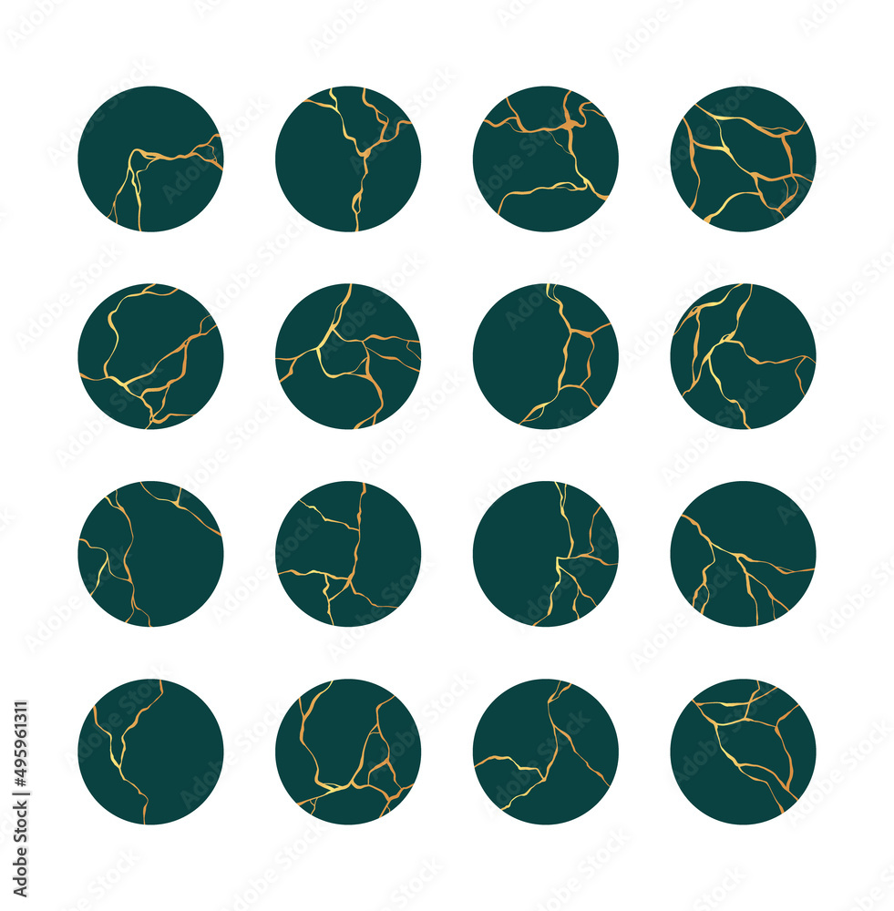 Cracks set. Vector collection of golden circle broken line cracks and ...
