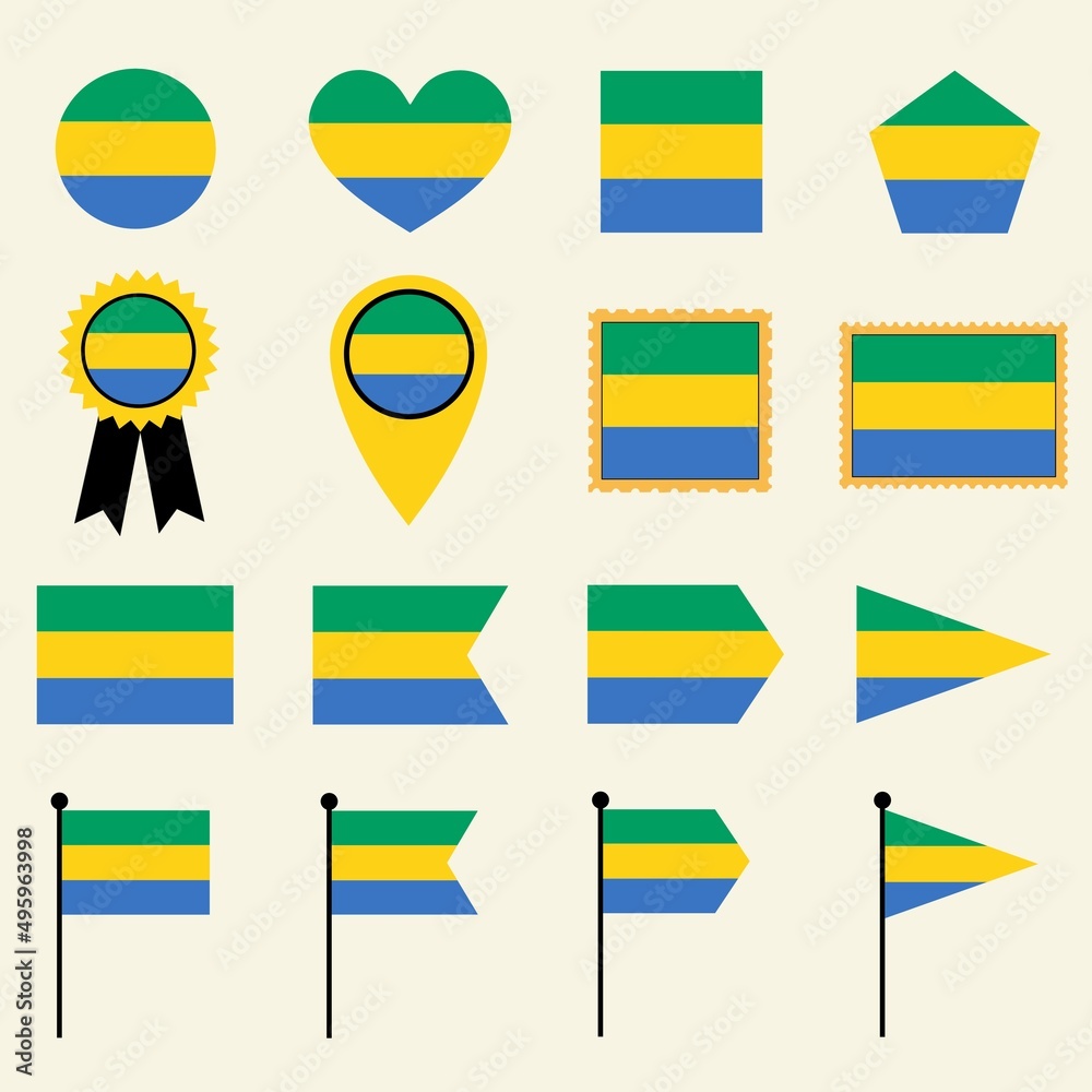 Gabon flag set in 16 shape versions. Collection of Gabon flag icons ...