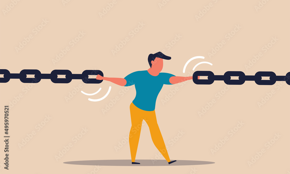 Business weak and strong cartoon character connect chain. Danger gap ...