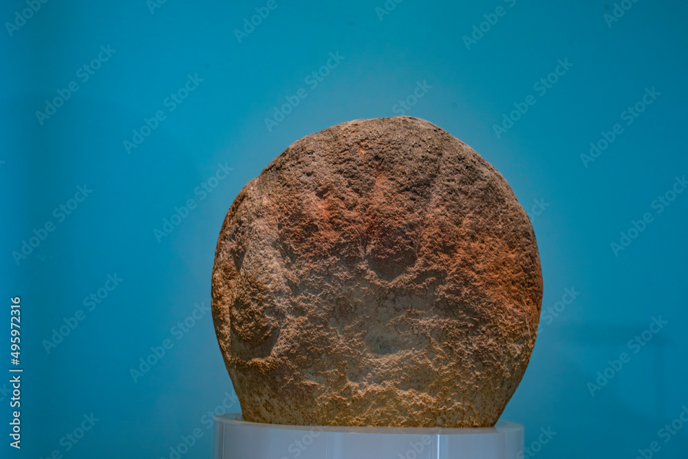 Red sandstone prehistoric figurine from Museum of Lepenski Vir in ...