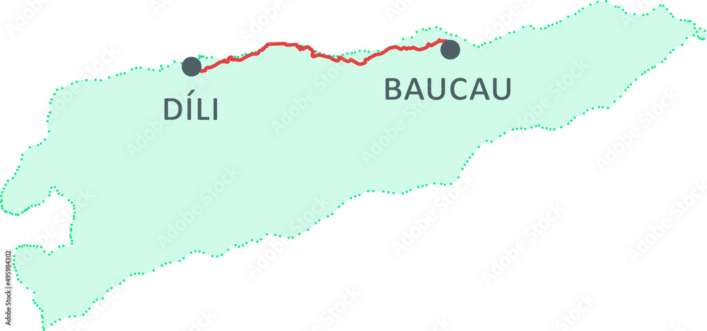 Isolated vector illustration Map of East Timor showing the road from ...