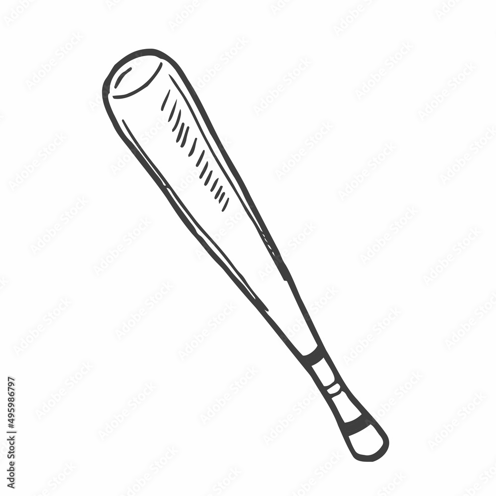 Doodle baseball bat. Vector icon logo baseball bat in cartoon style ...