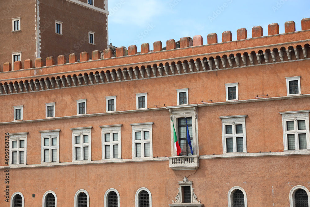 Palace Venezia Facade facing Piazza Venice and the Windows where the ...