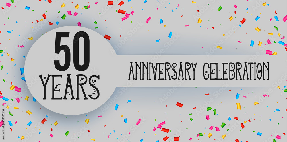 50 Years Anniversary Celebration with colored confetti on grey ...