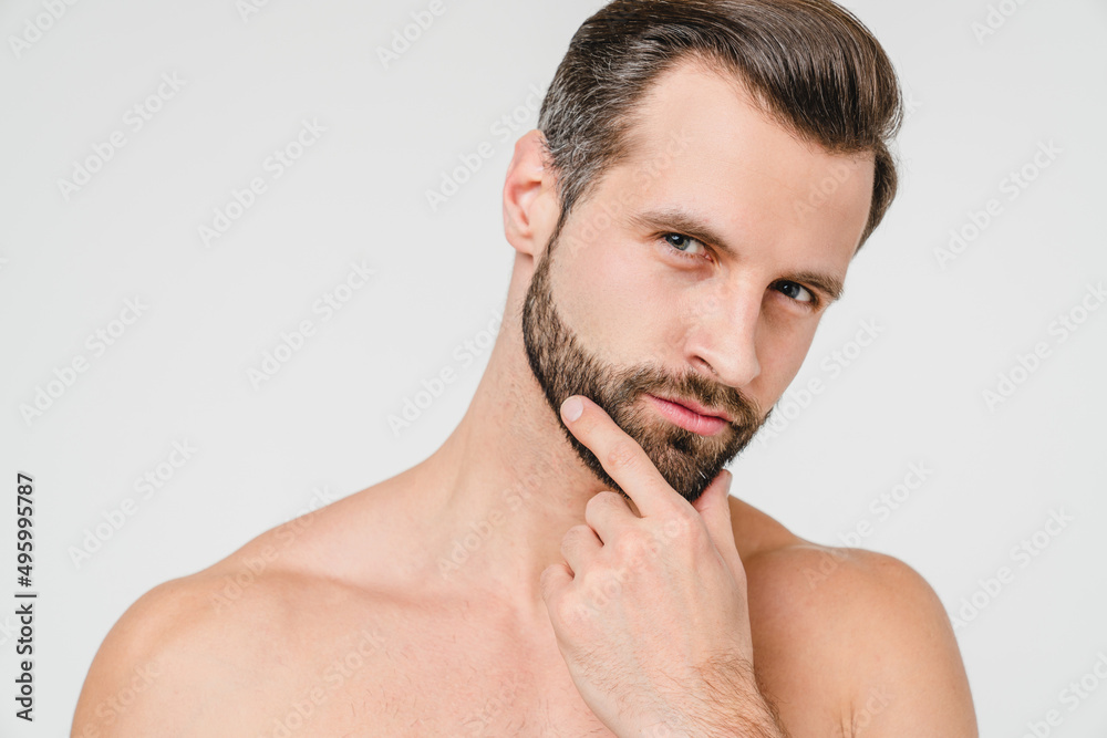 Closeup portrait of caucasian attractive young shirtless naked man ...