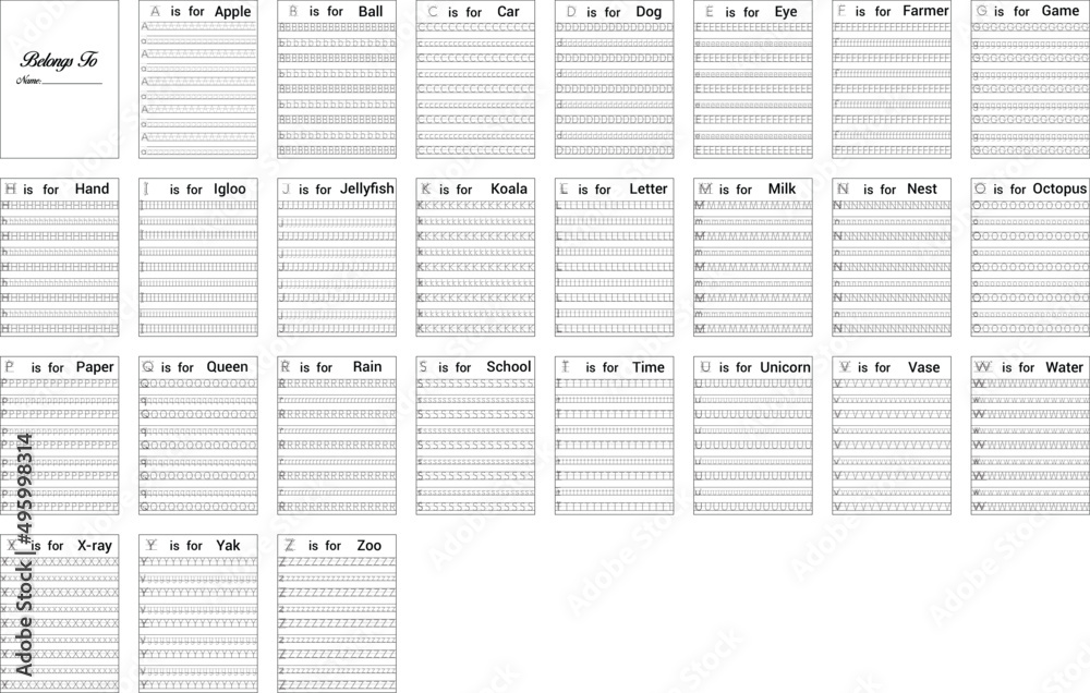 ABC ALPHABET HANDWRITING PRACTICE BOOK Stock Vector | Adobe Stock