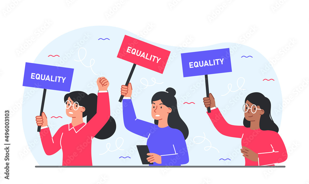 Women with signs. Protests and rallies, girls with placard unhappy ...