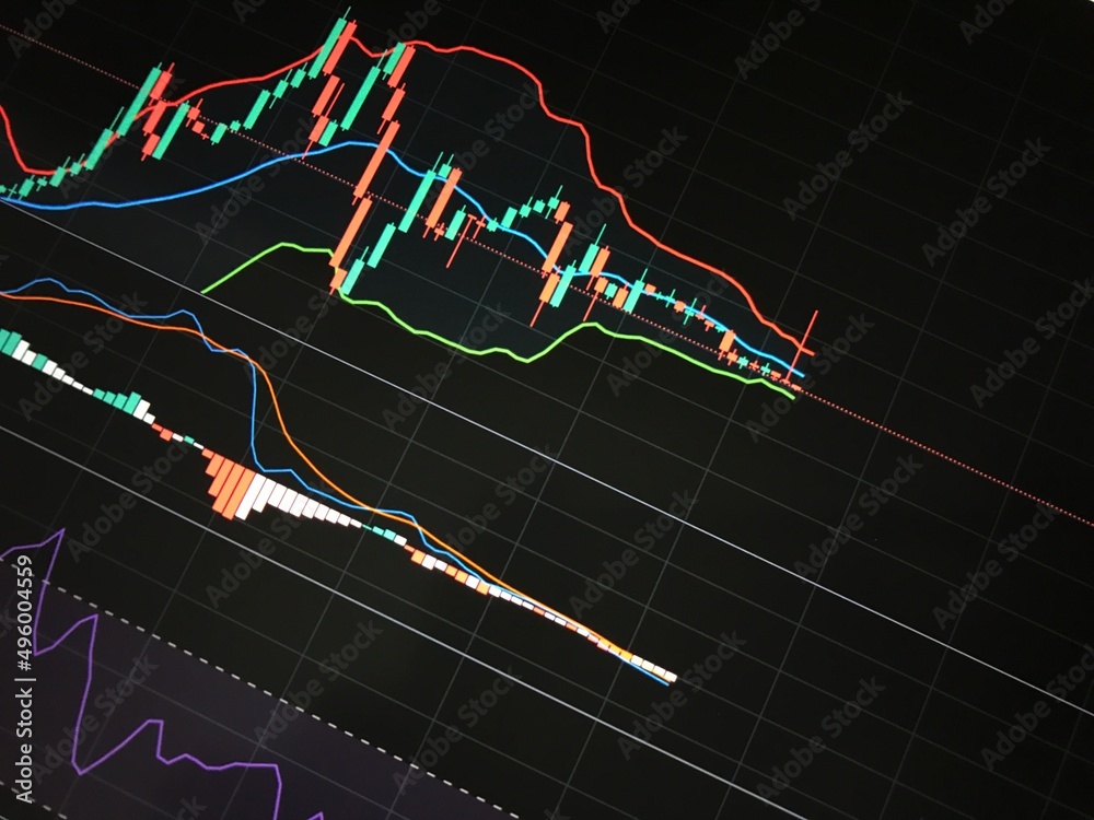 Stock Market Chart on Blue Background. share drop down, graph chart of ...