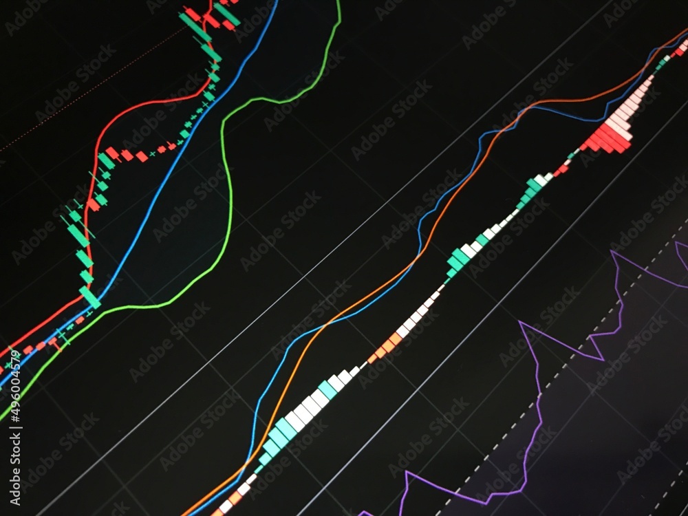 Stock Market Chart on Blue Background. share drop down, graph chart of ...