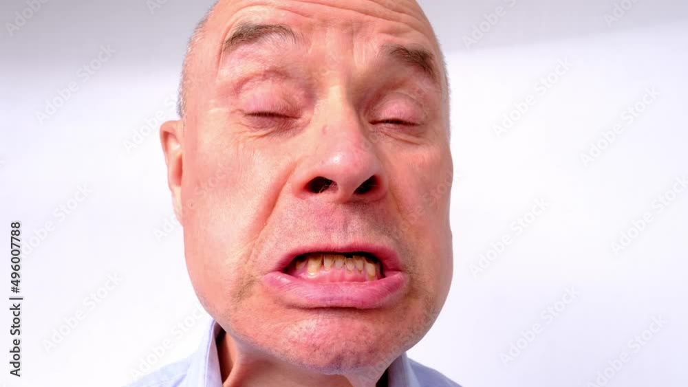 close-up of oral cavity of patient, charismatic mature man 60 years old ...