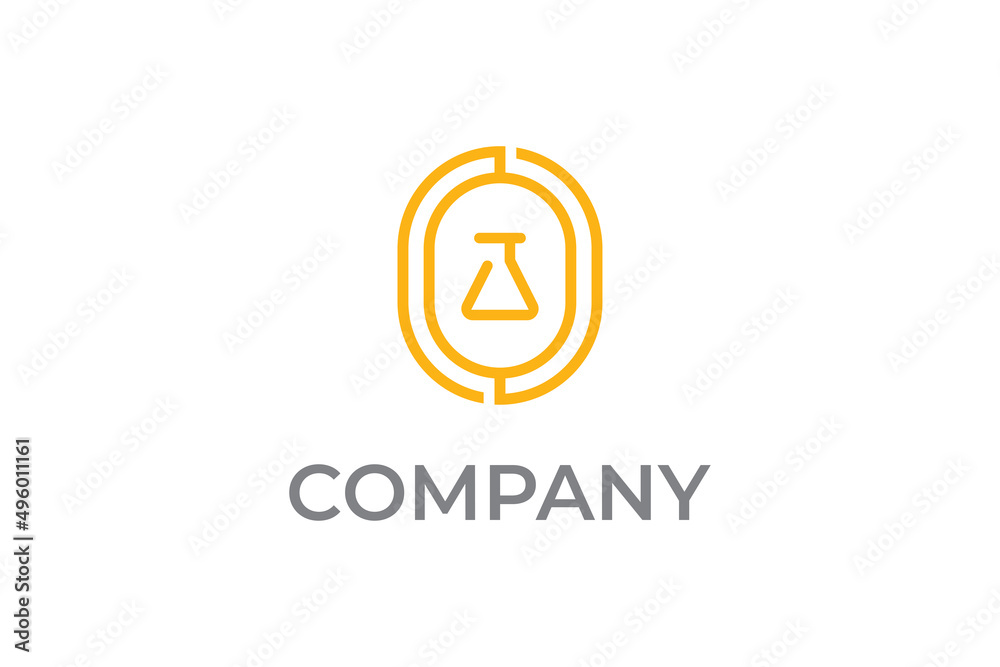 Lab logo in line art style, erlenmeyer flask logo concept, chemistry ...