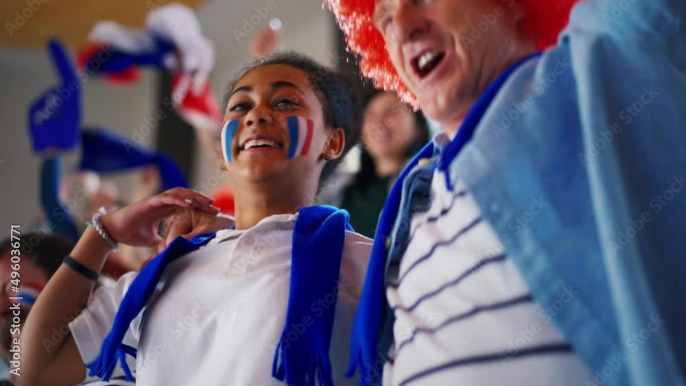 French football fans celebrating their team's victory at stadium. Stock ...