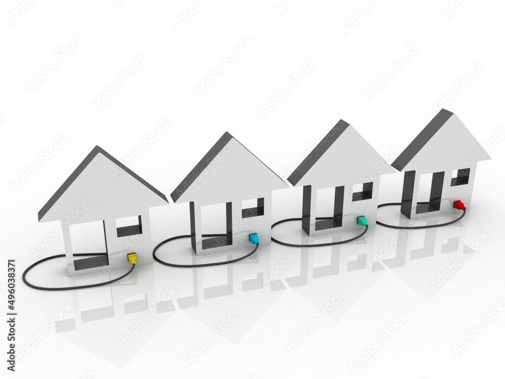 3d rendering Network connection, internet communication and computer ...