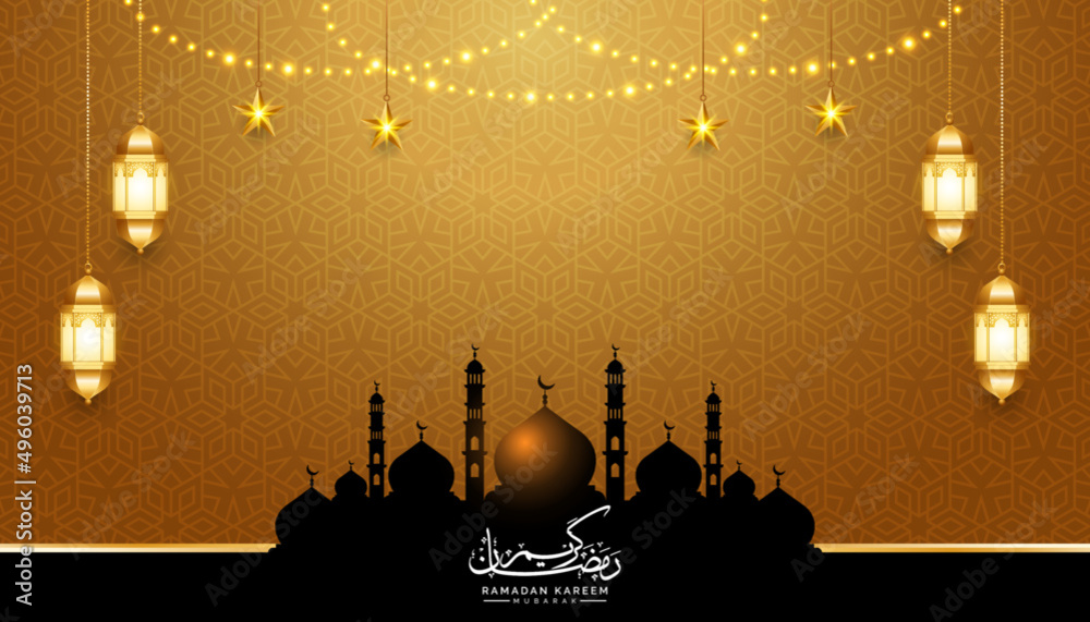 Golden arabic islamic luxury ramadan or ramadhan horizontal banner with ...