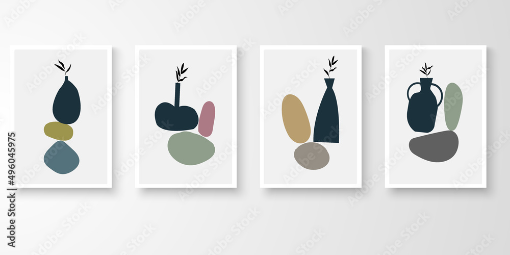 Set ofabstract art nature vector. Modern line art drawing with organic ...