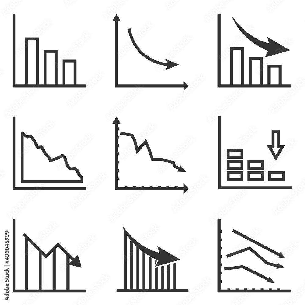 Decrease graph icon. Declining business report symbol. Linear stroke ...