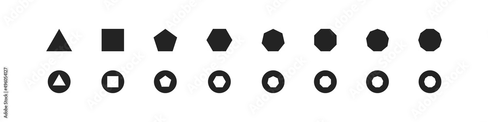 Vector set of polygons. Triangle, square, pentagon, hexagon, heptagon ...