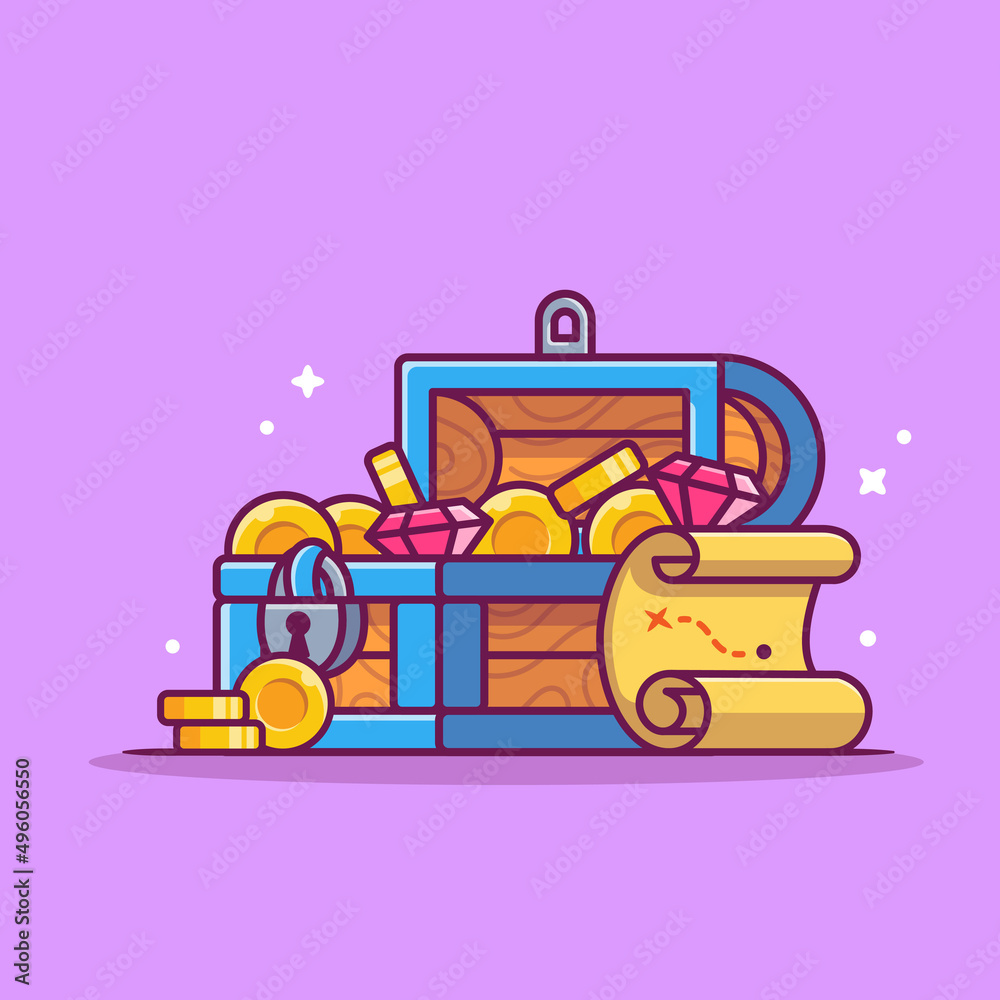 Treasure Cartoon Vector Icon Illustration. Finance Gold Icon Concept ...