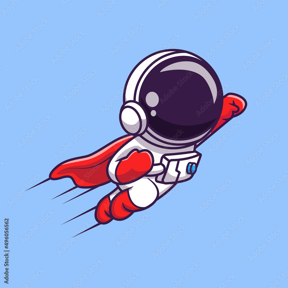 Vektorová grafika „Cute Astronaut Super Hero Flying Cartoon Vector Icon ...