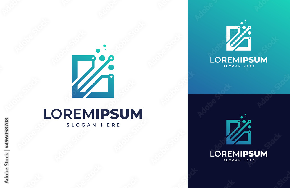 Modern tech circuit innovation vector logo design, Creative square ...