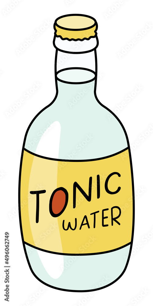 Doodle cartoon style bottle of Indian tonic water. Refreshing soft ...