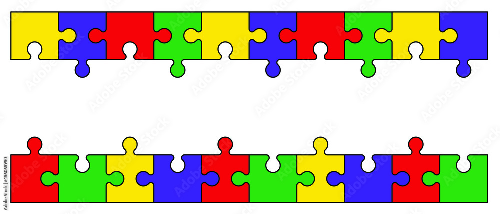 Cartoon autism ribbon. Vector world awareness day. Jigsaw line pattern ...