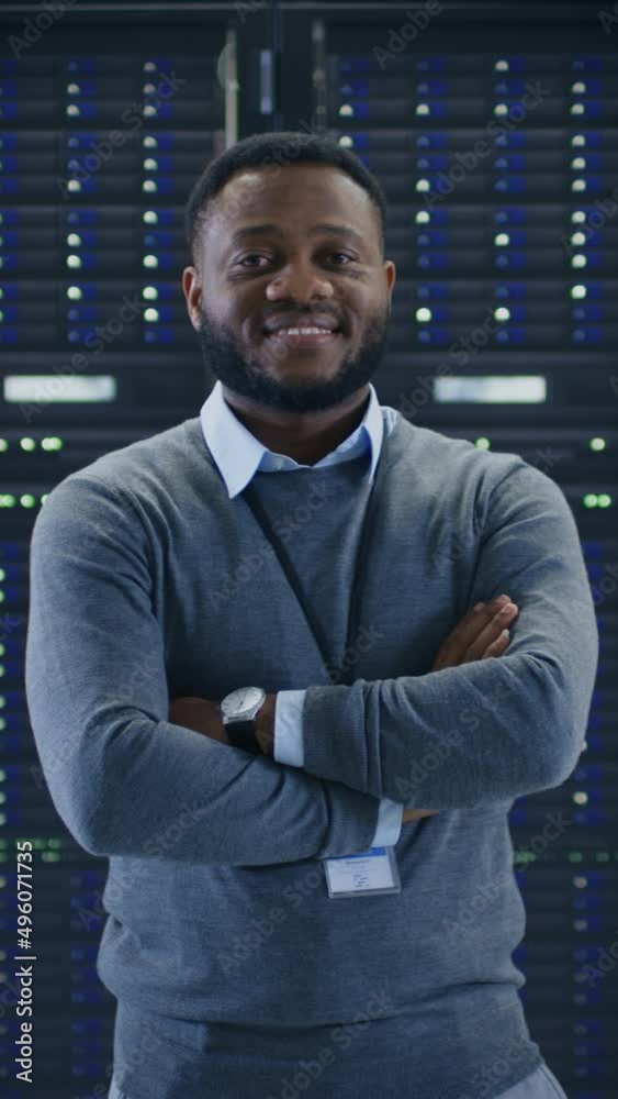 Bearded Black IT Engineer Standing and Posing with Crossed Arms in ...