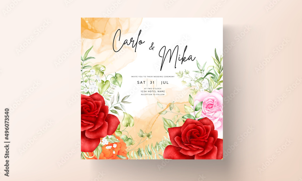 beautiful watercolor hand drawing floral wedding invitation card Stock ...
