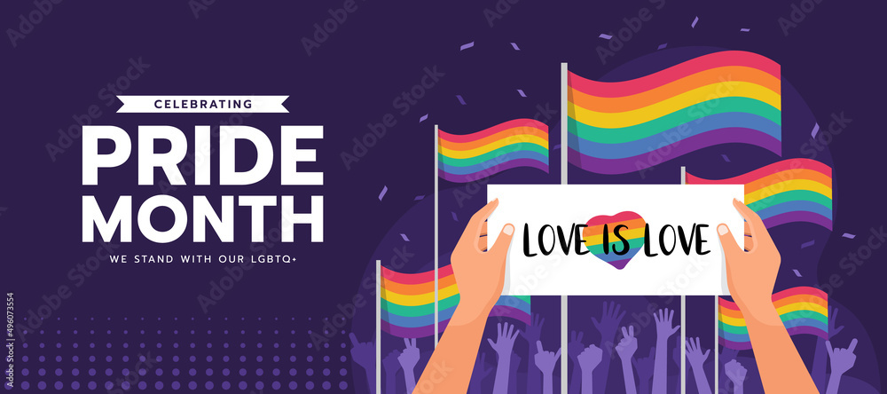 Celebrating pride month, we stand with our LGBTQ - hands is holding a ...