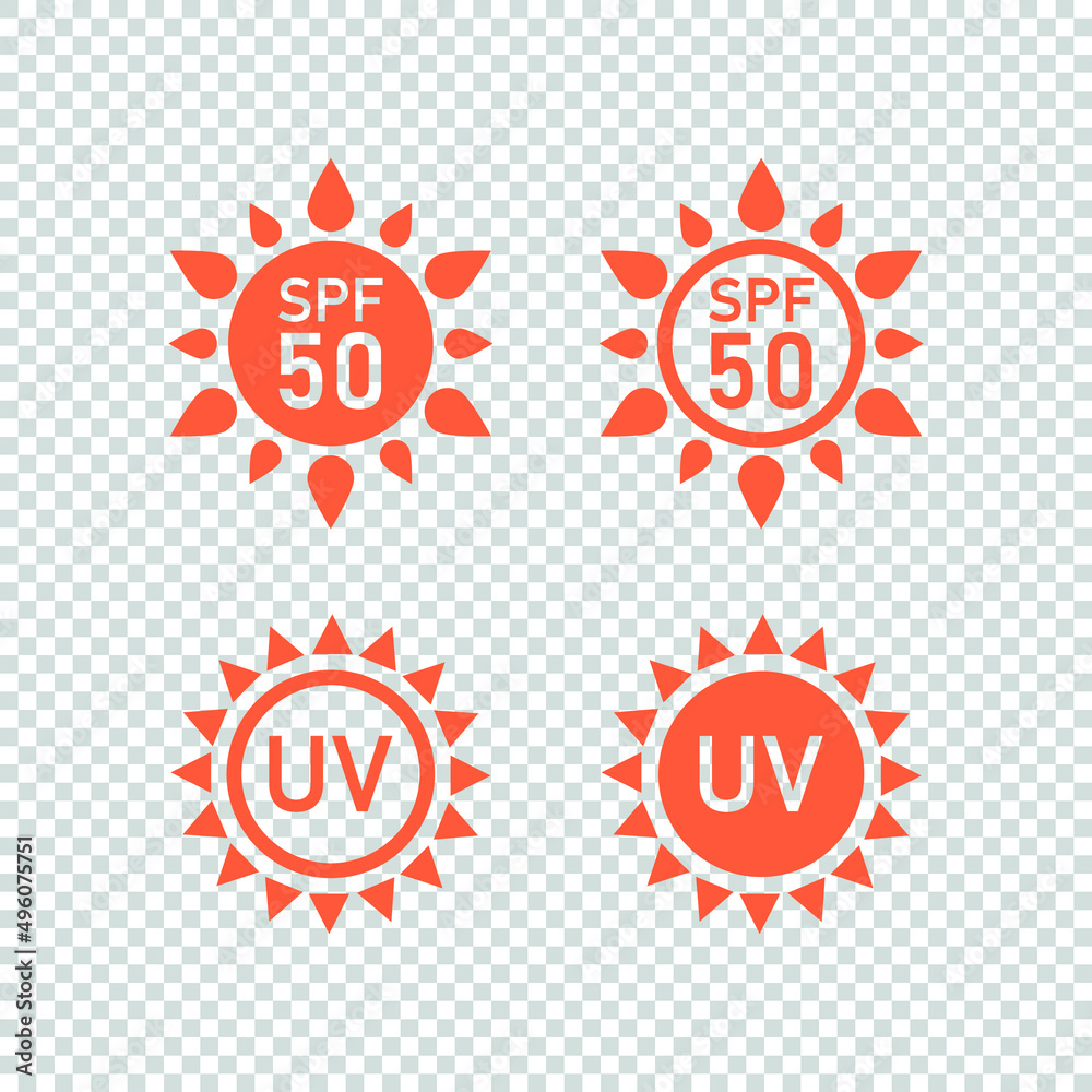 SPF 50 sun protection icons for sunscreen packaging. UVA UVB control ...