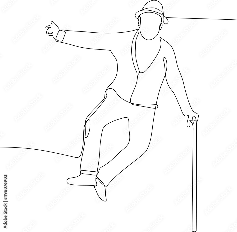 Continuous one line drawing of full length portrait of a senior man ...