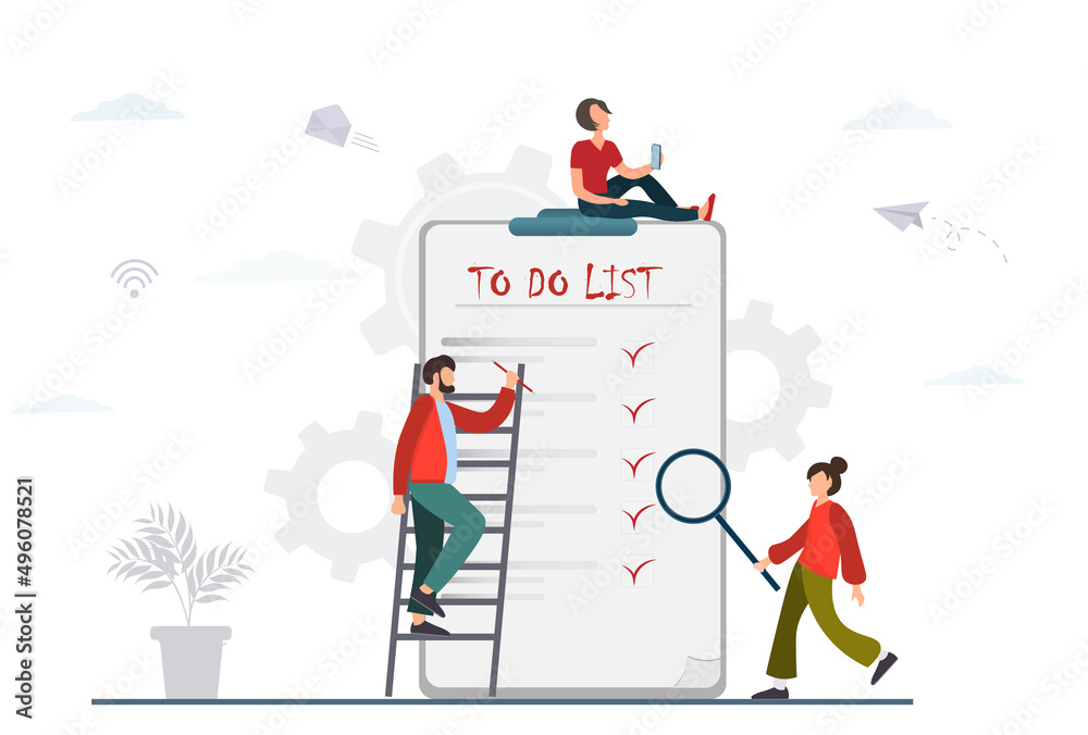 Tiny people standing near to do list, month scheduling, time management ...