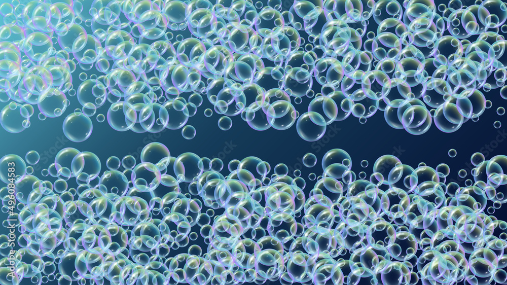 Suds bubble. Detergent bath foam and soap for bathtub. Shampoo. Rainbow ...