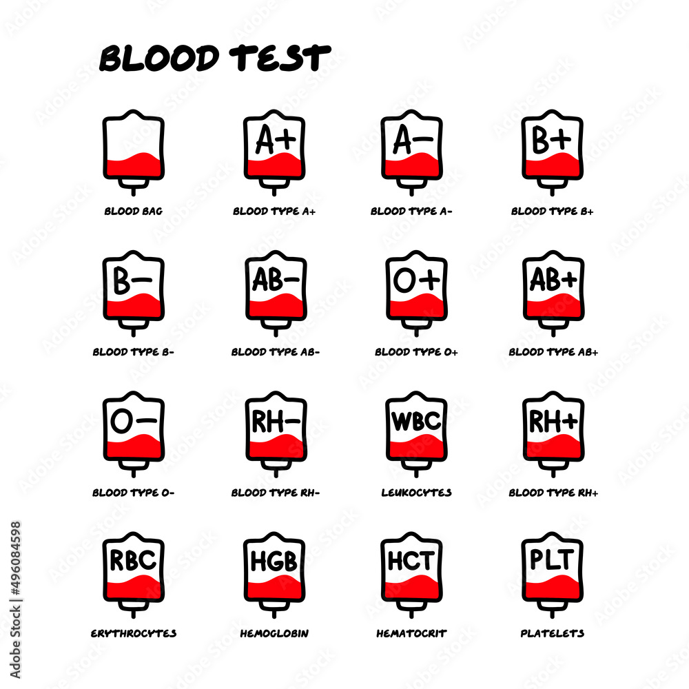 Blood bag with plasma. Doodle thin line icons set. Blood donation ...