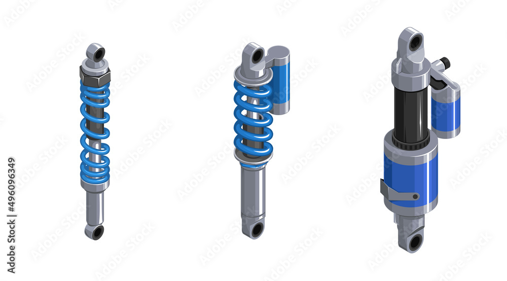 Shock absorber for the car. Racing shock absorber in isometrics. 3d ...
