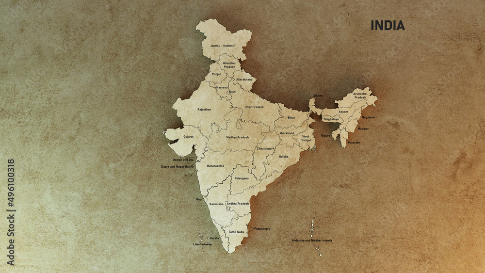India Map with state names 3d rendered illustration Stock Illustration ...