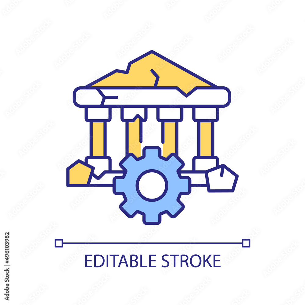 Restore ancient architecture technology RGB color icon. Urban ...