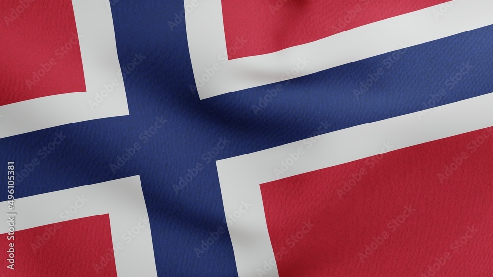 National flag of Norway waving 3D Render, Norges flagg or Noregs flagg used blue Scandinavian ...