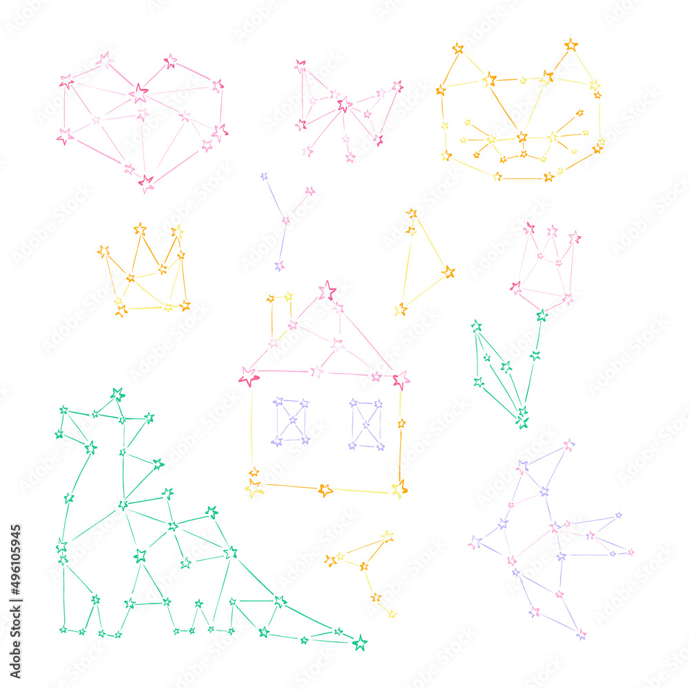 Cute Constellation Heart Crown Dino Bow Tiny house Cat Tulip Bird ...