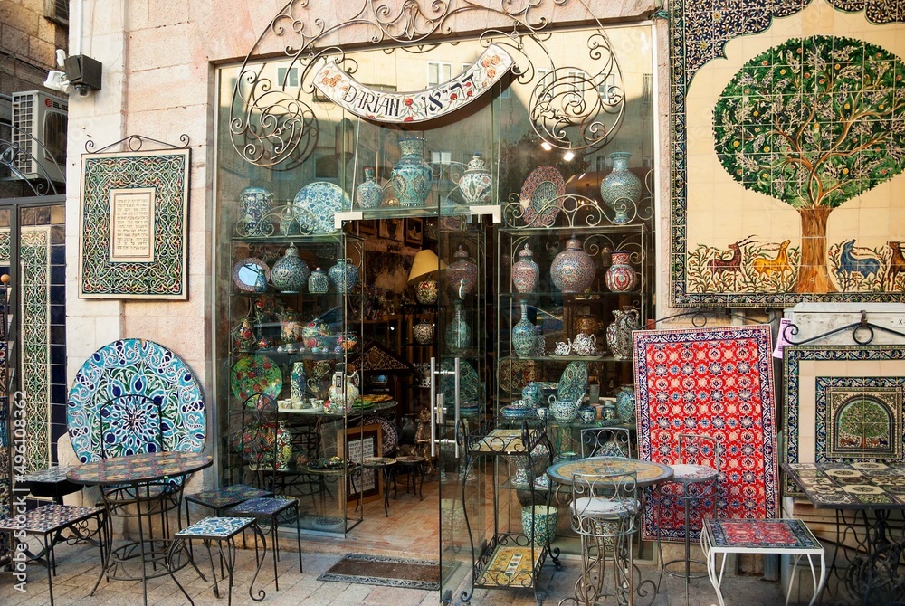 JERUSALEM, ISRAEL - FEBRUARY 19, 2014: Famous hand painted ceramic ...