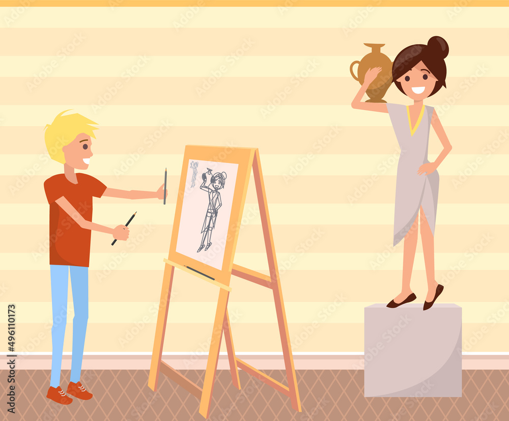 Hobby and painting art concept. Girl model posing for picture Artist ...