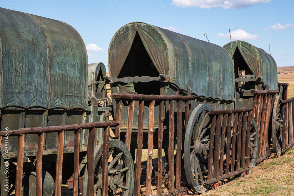 Circle of 64 replica Voortrekker wagons cast in bronze at Blood River ...