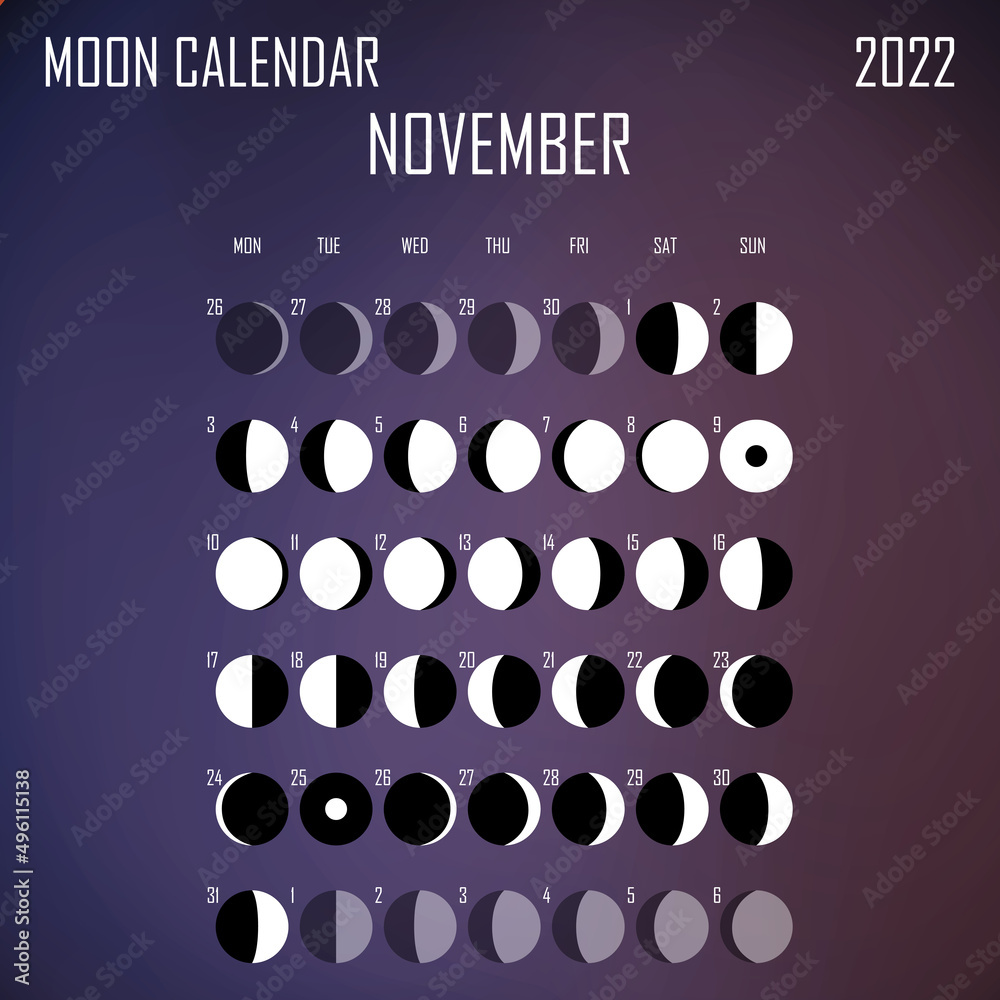 November 2022 Moon calendar. Astrological calendar design. planner ...