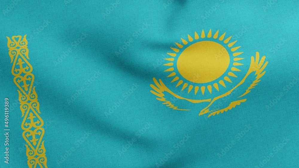 National flag of Kazakhstan waving 3D Render, Republic of Kazakhstan ...