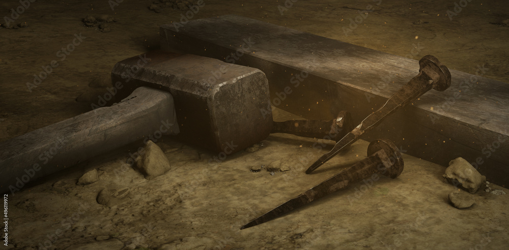 Passion Of Jesus Christ - Hammer and Nails And Crown Of Thorns Stock ...