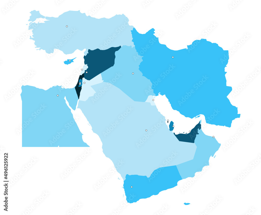 Middle East Vector Map with capitals mapped (optionally). Middle East ...