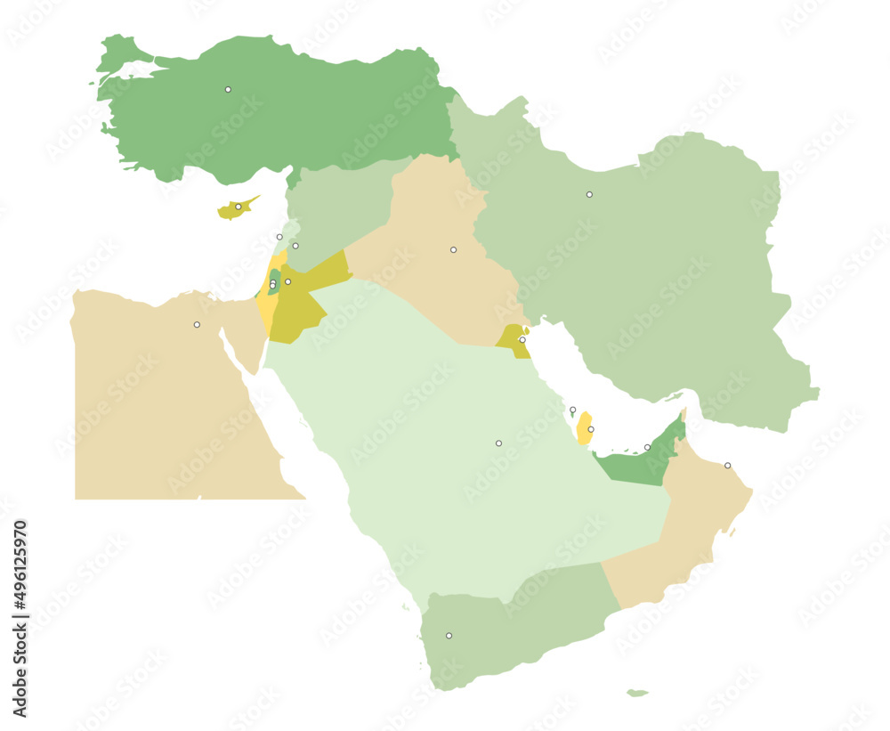 Middle East Vector Map with capitals mapped (optionally). Middle East ...